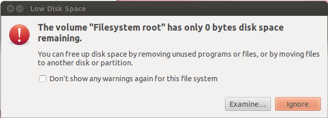 The Volume Filesystem Root” Has Only 0 Bytes Disk Space Remaining